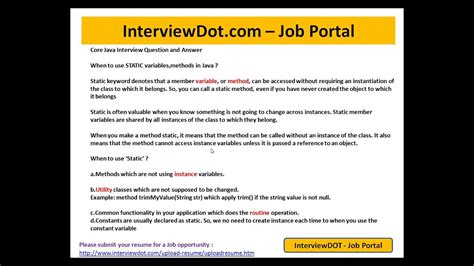 when to use static variable methods in java interview