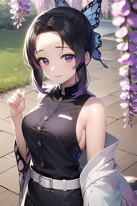 胡蝶しのぶ 鬼滅の刃 Apel Ai Art Ai アート 屋外 蝶 花 藤 巨乳 染めた髪、 Hdデスクトップの壁紙