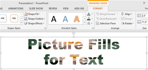 picture fills for text in powerpoint 2013 windows