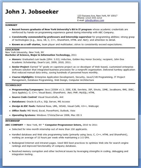 sample computer programmer resume entry level