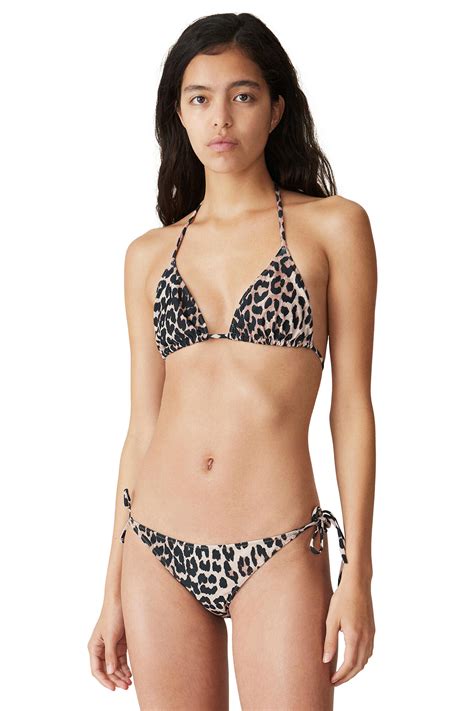 Leopard Recycled Printed String Bikini Oberteil Ganni Ch