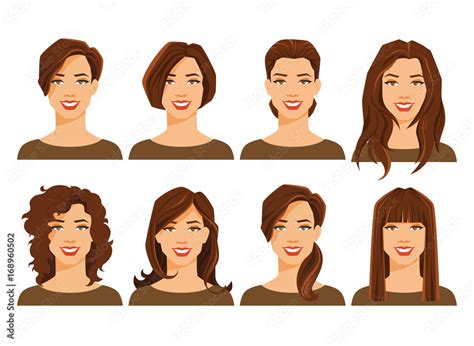 Vector Illustration Of Young Womans Face With Different Hair Style On