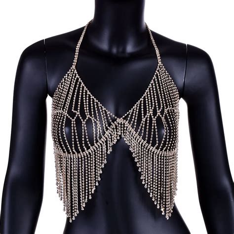 Crystal Bralette Women Body Chain Jewelry Bikini Tassel Beach Harness