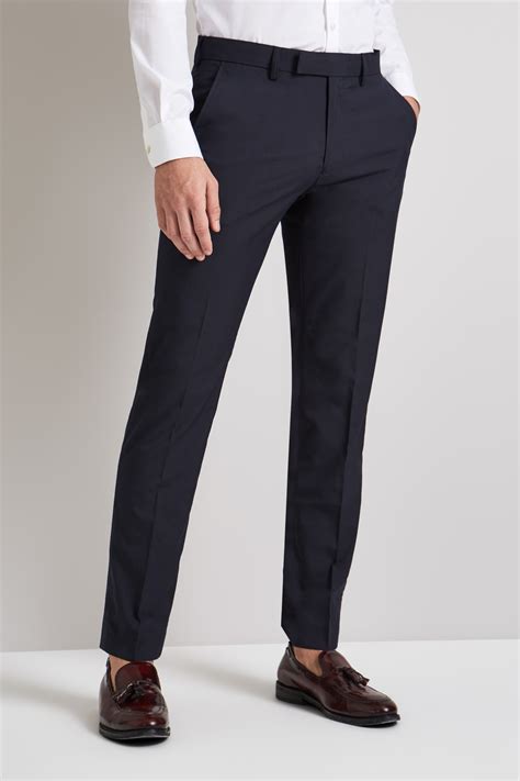 Moss London Mens Suit Trousers Slim Fit Navy Blue Micro Check Formal