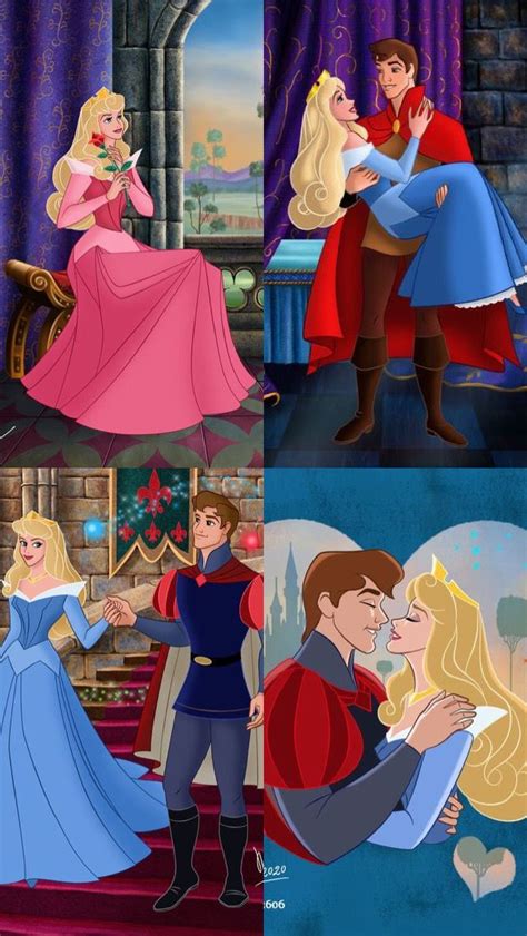 Disney Princess And Prince Kissing In Front Of The Castle