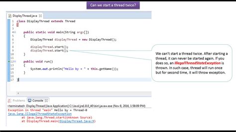 java ee java tutorial java threads thread start twice