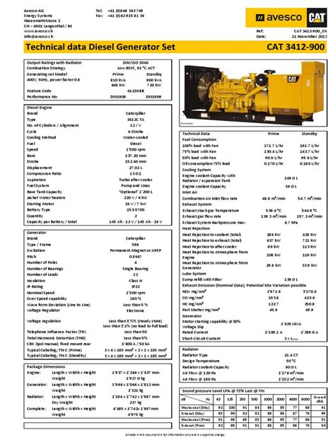 data sheet of genset cat 3412 ta diesel engine engines
