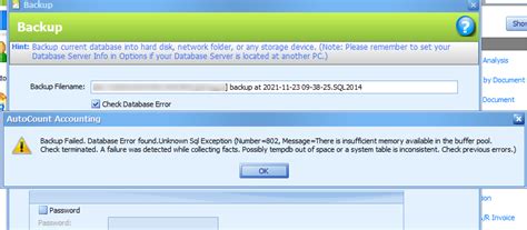 troubleshooting backup error backup failed database error found