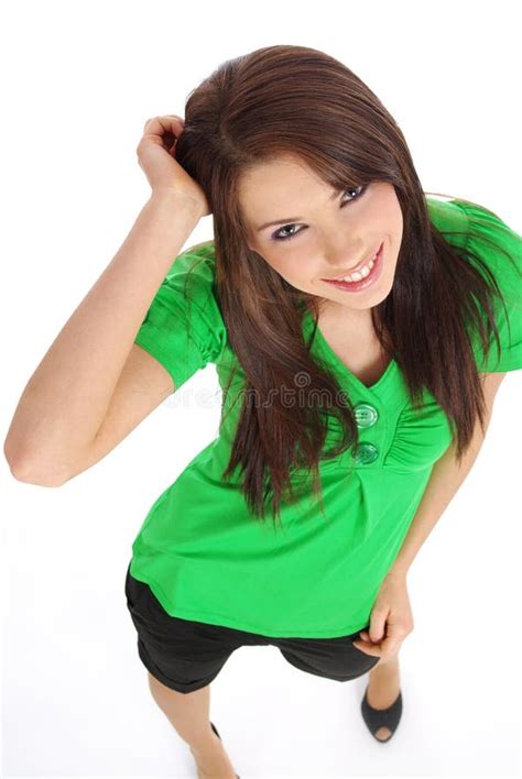 Girl In Green T Shirt Stock Image Image Of Happy Attractive 5604439