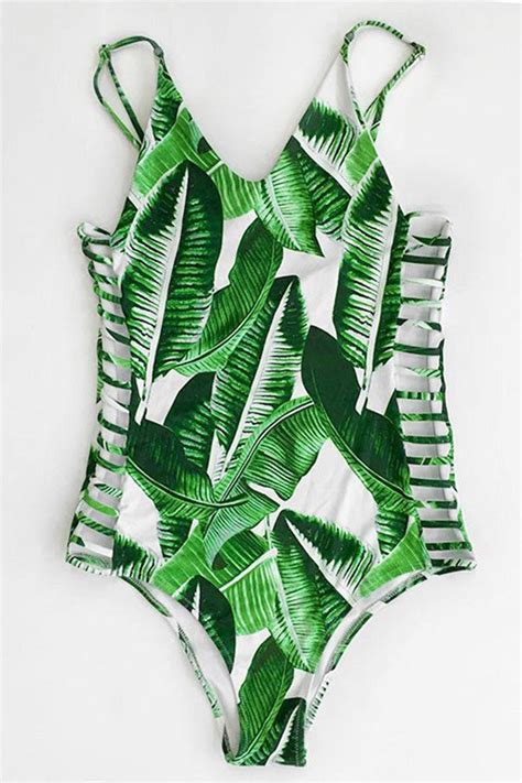 Banana Leaves Print One Piece Swimsuit