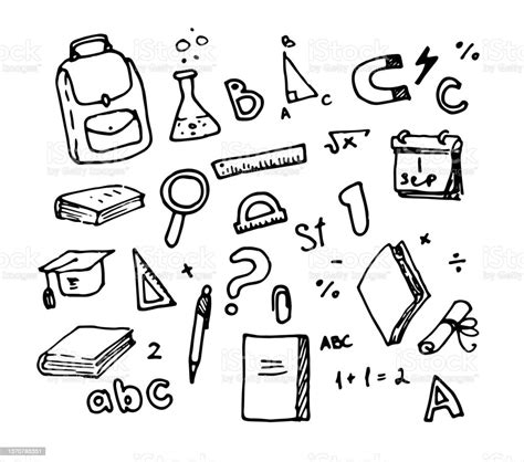 school icons for the day of knowledge handdrawn doodlestyle isolated