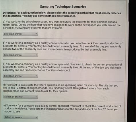 solved sampling technique scenarios directions for each