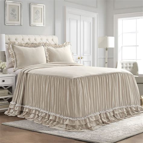 Ella Vintage Chic Ruffle Lace 3 Piece Bedspread Set Lush Decor