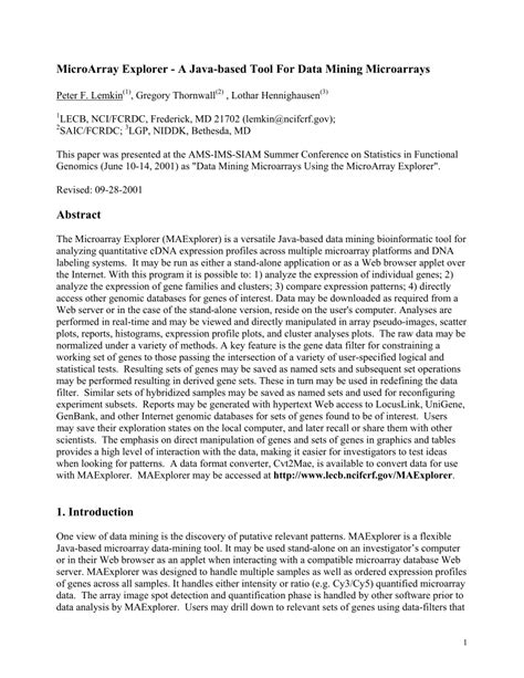 pdf microarray explorer a java based tool for data mining microarrays