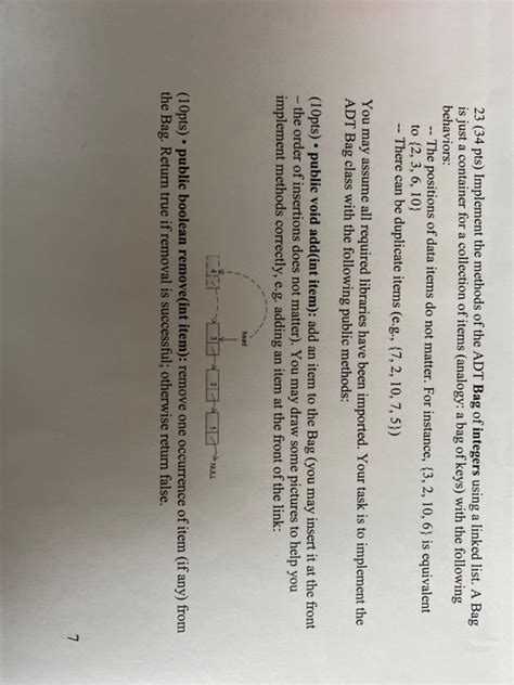 solved 23 34 pts implement the methods of the adt bag o