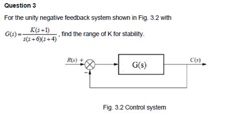 solved question 3 for the unity negative feedback system