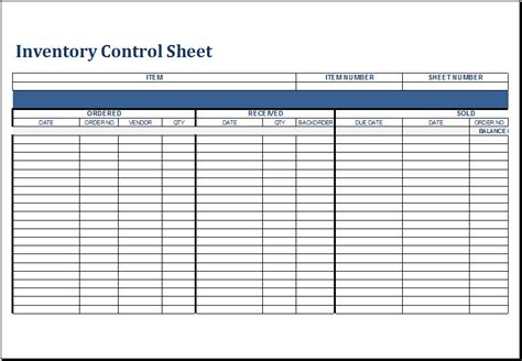 inventory control sheet template for excel excel templates