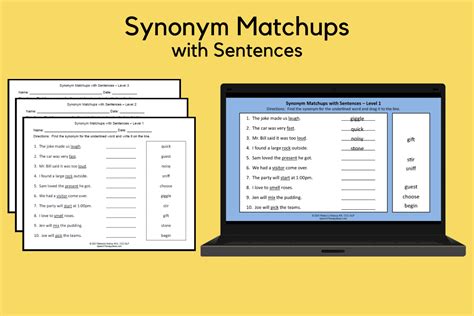 Synonym Matchups With Sentences Speech Therapy Ideas
