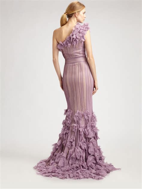 Tadashi Shoji Flower Detail One Shoulder Gown In Purple Lyst