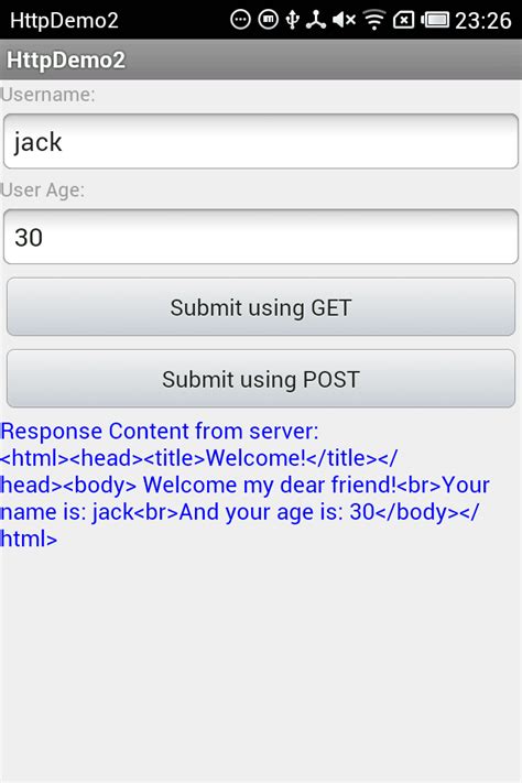 android examples of the use of get method and post