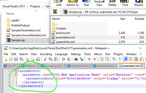 core how to specify a custom parameters xml when building a