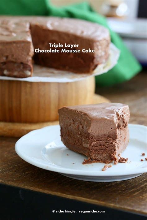 Triple Layer Chocolate Mousse Cake Vegan Gluten Free Recipe No Bake