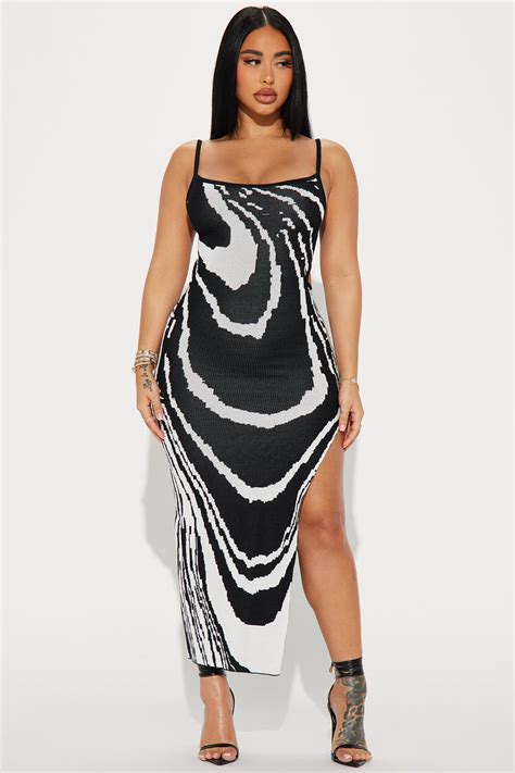 Shayna Sweater Maxi Dress Black White Fashion Nova Dresses