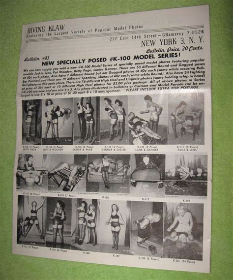 Irving Klaws Bulletin 83 Betty Page Specially Posed K 100 Model
