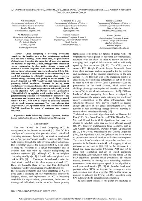 pdf an enhanced hybrid genetic algorithm and particle swarm