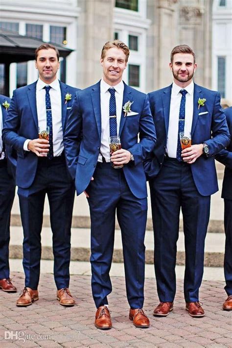 Wedding Tuxedos Two Button Groom Tuxedos Groomsman Suit Blue Wedding