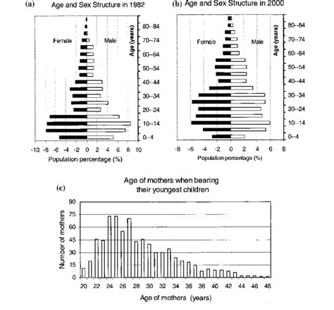 a age and sex structure in 1982 b age and sex structure in 2000