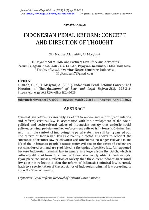 Pdf Indonesian Penal Reform Concept And Direction Of Thought