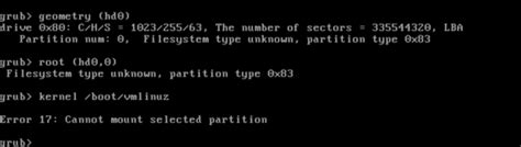 kvm grub legacy complaining about filesystem being unknown unix