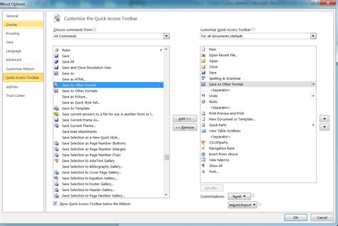 add commonly used buttons to quick access toolbar in word and outlook