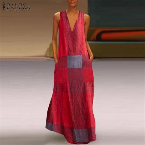Robe Zanzea 2021 Vintage Couleur Couture Robe Maxi Femmes Dété Robe D