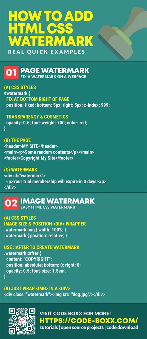 how to add watermark in html css simple examples