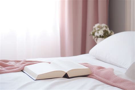 صورة لسرير أبيض مع كتاب وبعض الأكواب في الأعلى 3d التوضيح جهاز