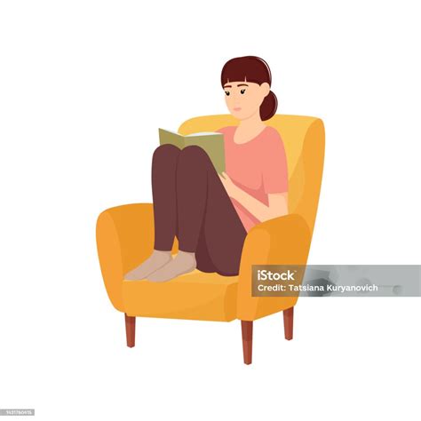 Beautiful Woman Sitting In Chair And Reading Book Vector Illustration