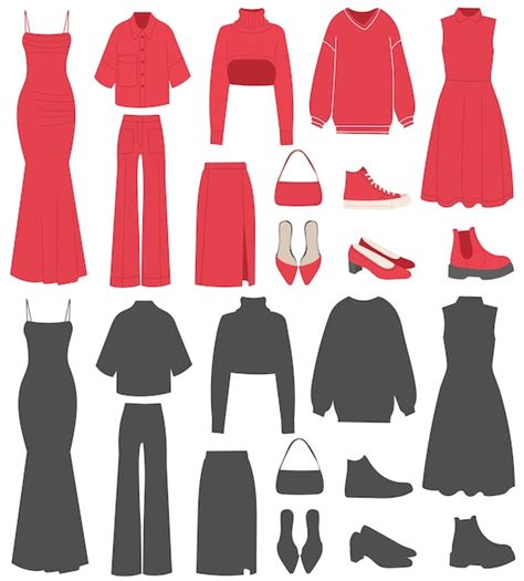 Premium Vector Set Of Red Fashionable Womens Clothing Vector