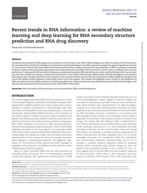 Pdf Recent Trends In Rna Informatics A Review Of Machine Learning