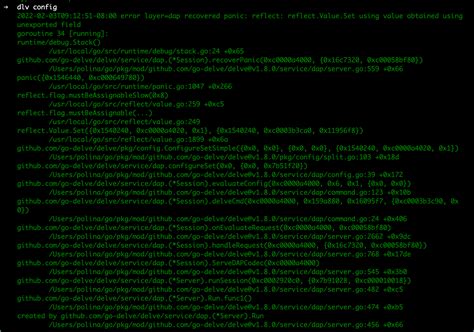 service dap `dlv config` should print existing configuration not