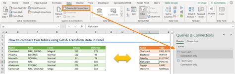 how to compare two tables using get and transform data in excel