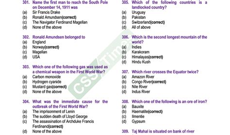 general knowledge most important mcqs part iv for css pms nts