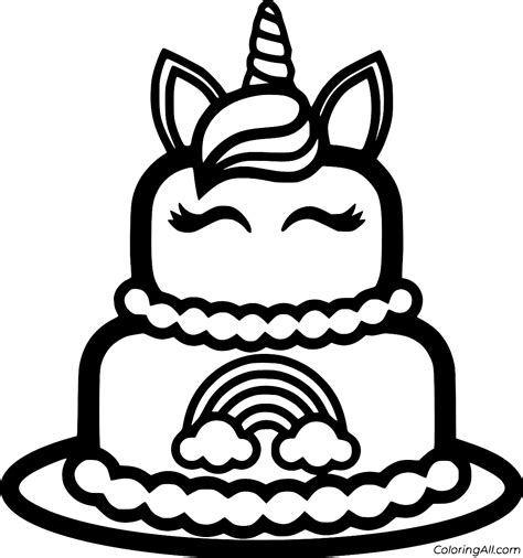Easy Unicorn Cake Coloring Page Coloringall