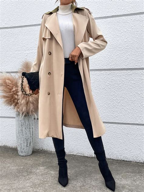 Shein Lune Double Breasted Belted Trench Coat Shein Usa