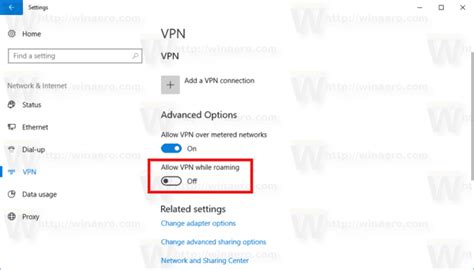 disable vpn while roaming in windows 10