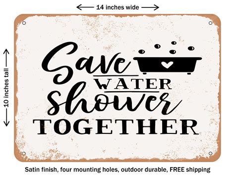 Decorative Metal Sign Save Water Shower Together 3 Vintage Rusty