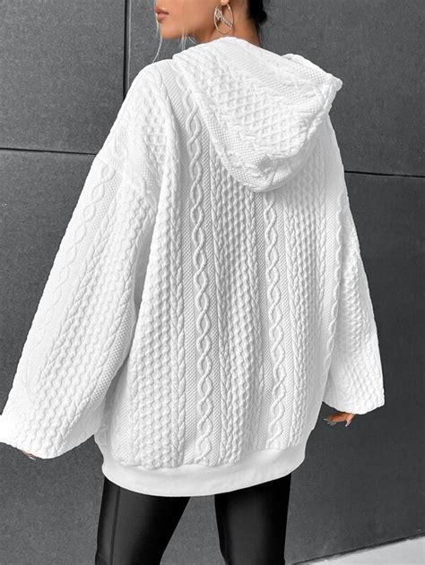 Shein Ezwear Drop Shoulder Kangaroo Pocket Textured Drawstring Hoodie