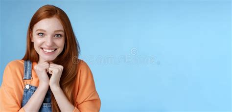 Cute Attractive Excited Smiling Happy Redhead Girl Blue Eyes Freckles