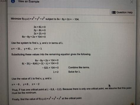 Solved Minimize F X Y Z X2 Y2 Z Subject To 8x 2y